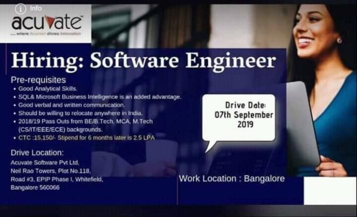 Acuvate Software Offcampus Drive On 7th September 2019 - Jobs4fresher.com